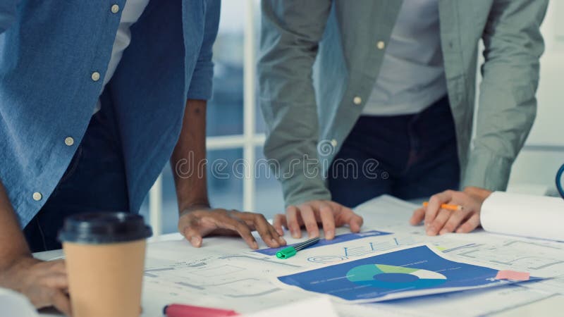 Men Working at Office. Three Men Architectors Working at Office. Hands ...
