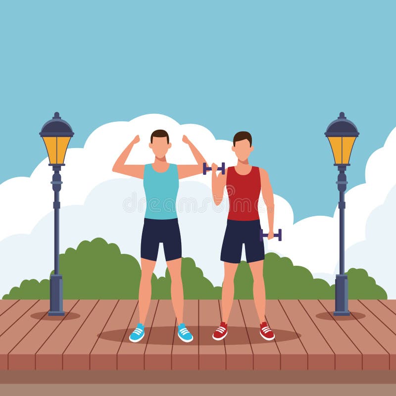 Men working out stock vector. Illustration of healthy - 142100621