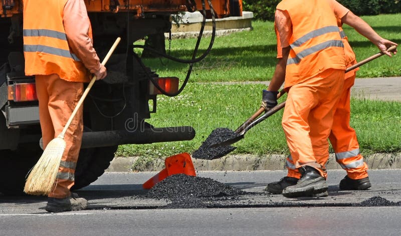 Men are Working at the Road Construction Stock Photo - Image of ...