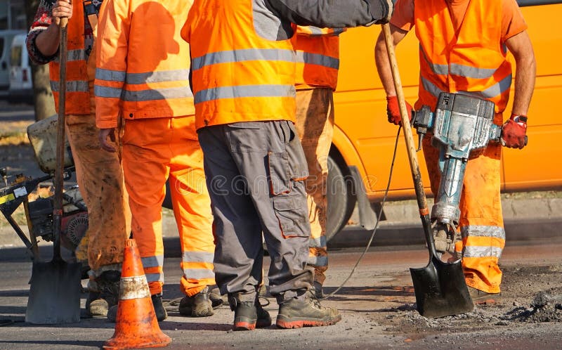 Men are Working at the Road Construction Stock Image - Image of class ...