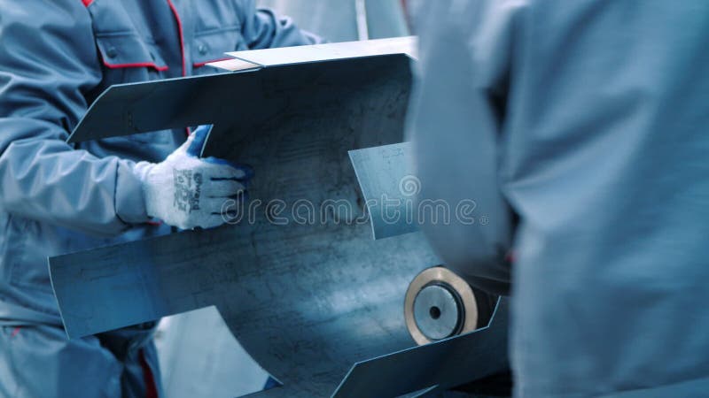 Men Working at Rolling Bending Machine. Industrial Equipment in Heavy ...