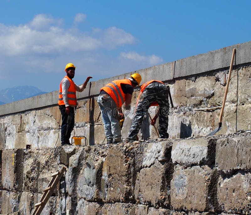 Men Working Venetian Harbour Wall Heraklion Greece Stock Photos - Free ...