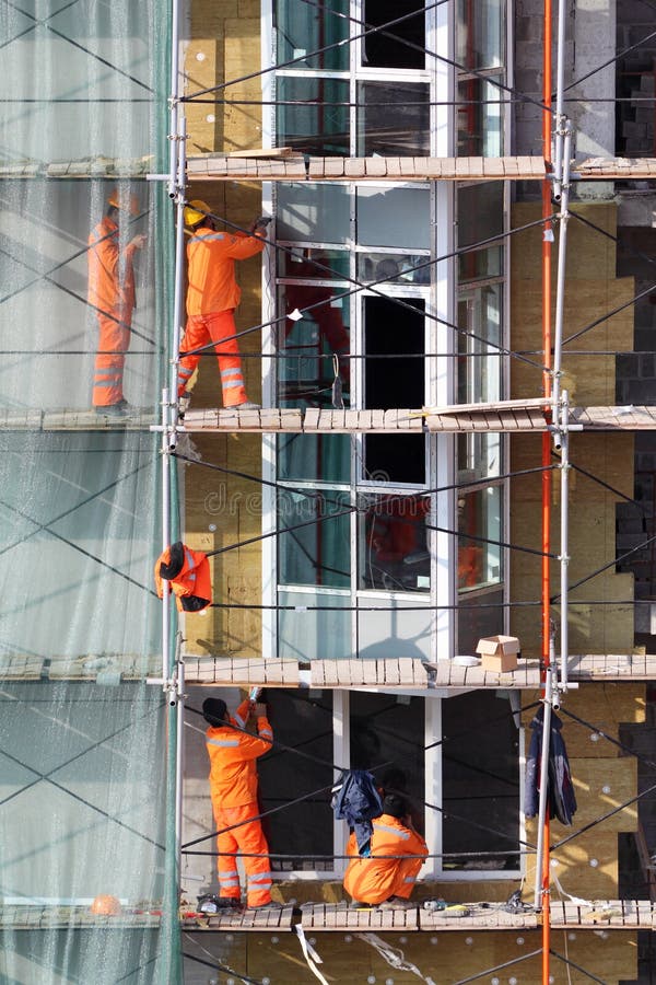 Men Works on Scaffolding of Buildings Editorial Photography - Image of ...