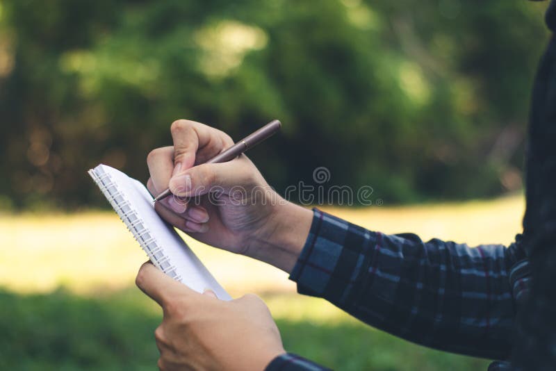 Men Write a Note on the Paper Record Stock Image - Image of success ...