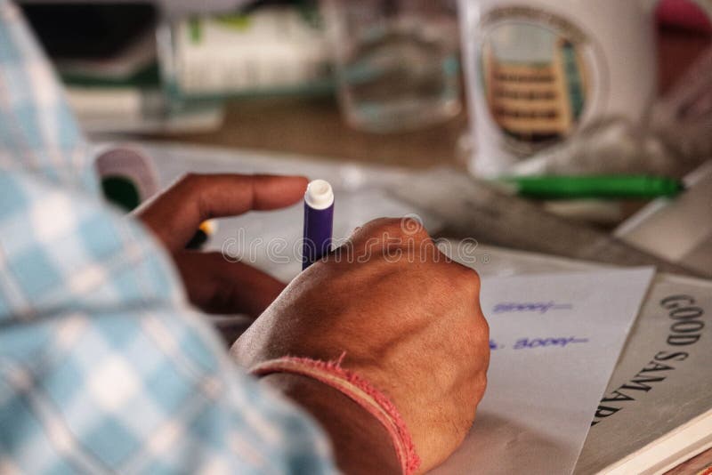 Men Writing the Report and with Hands Stock Photo - Image of paper ...
