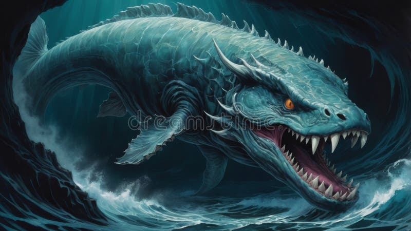 A Menacing Blue Sea Monster with Sharp Teeth Emerges from the Depths of ...