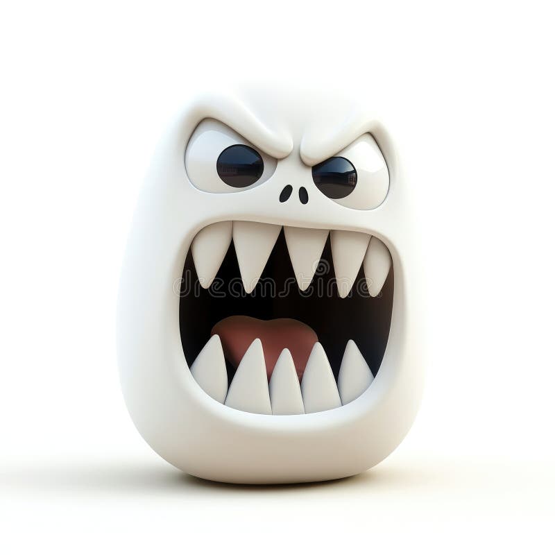 Angry White Monster Cartoon Character with Sharp Teeth, Open Mouth ...
