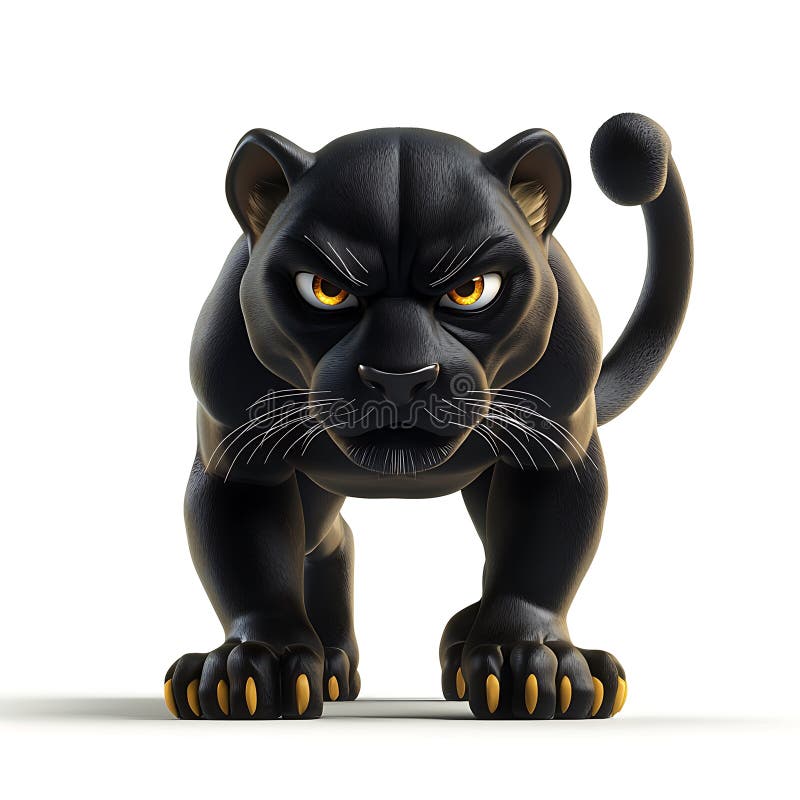A Menacing 3D Rendering of a Cartoon Black Panther Front View Isolated ...