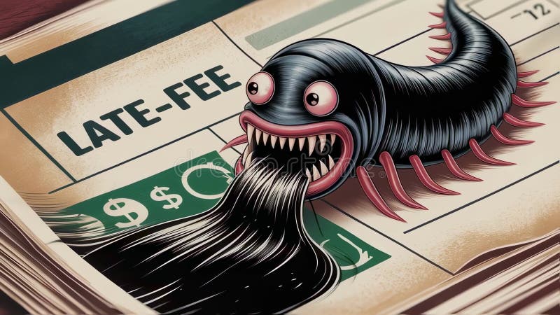 Monster Devouring Late Fee on Stacked Invoices Stock Video - Video of ...