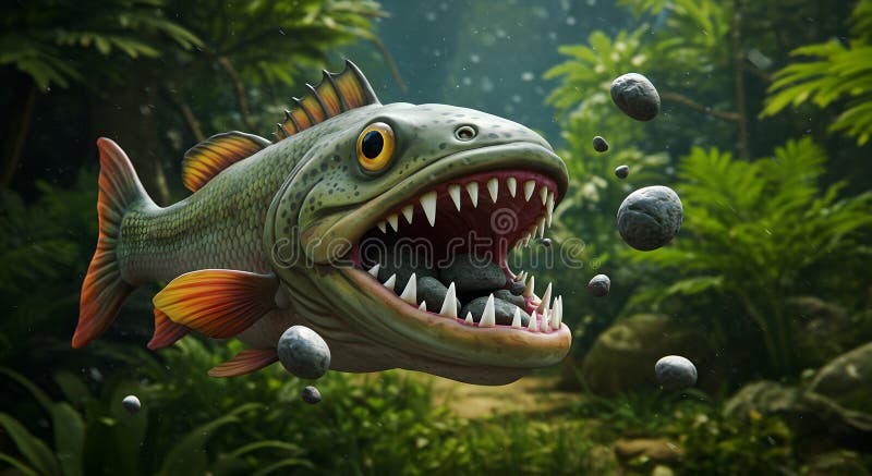Menacing Freshwater Fish with Sharp Teeth in a Natural Forest ...