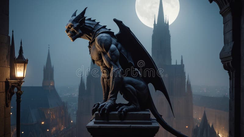 A Menacing Gargoyle with Sharp Features and Bat-like Wings is Perched ...