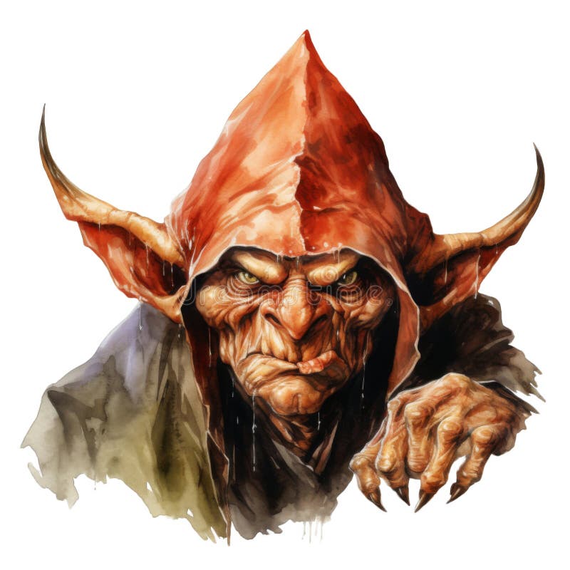 A Menacing Goblin with a Red Hood, Dripping with Water Stock ...
