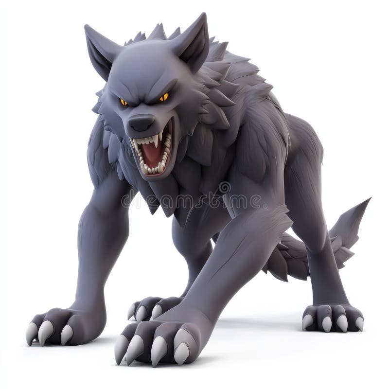 Menacing Gray Wolf 3D Render: Aggressive Canine Ready To Attack Stock ...