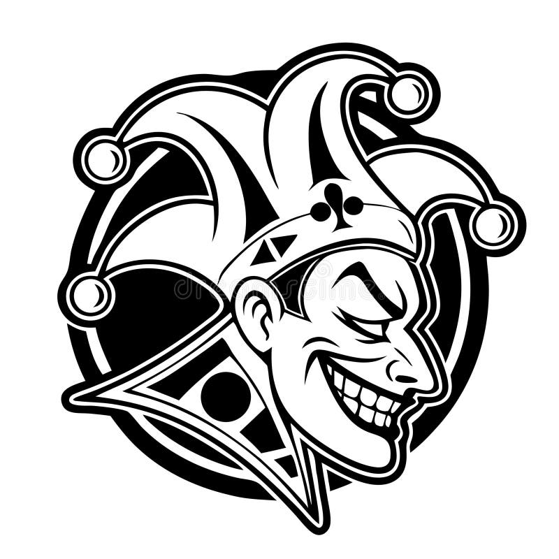 Menacing Jester Head Illustration for Tattoo Design and Gaming Graphics ...