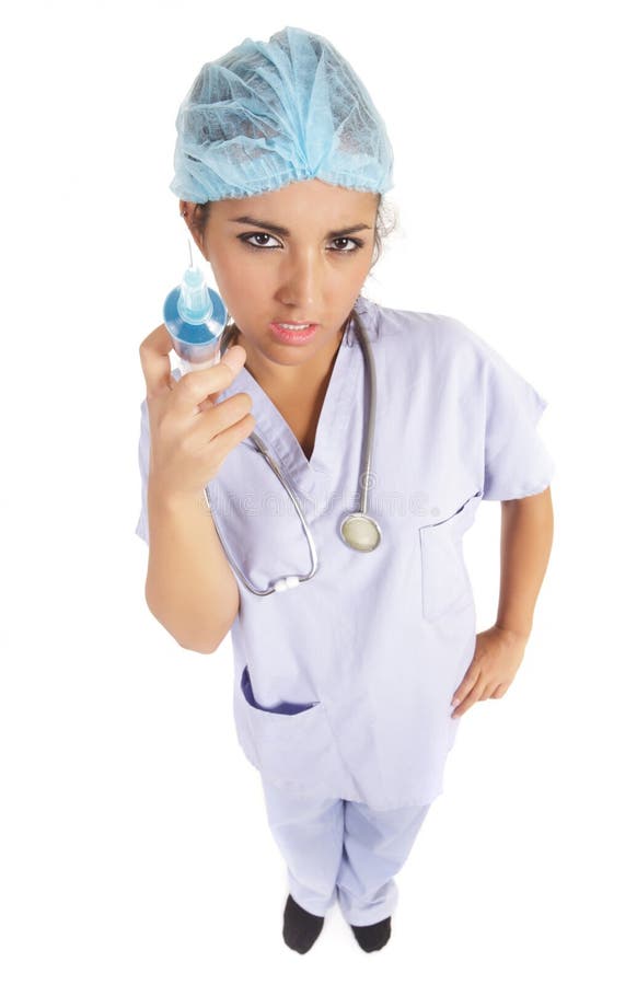 Menacing Nurse Holding Needle Stock Image - Image of manacing, doctor ...
