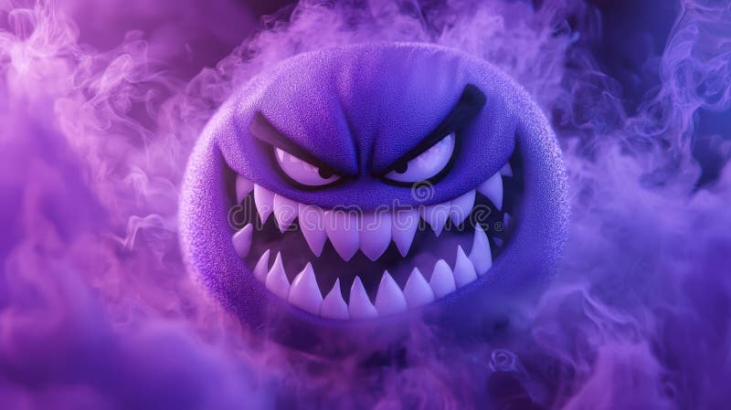 Menacing Purple Character with Sharp Teeth Surrounded by Smoke, Ideal ...