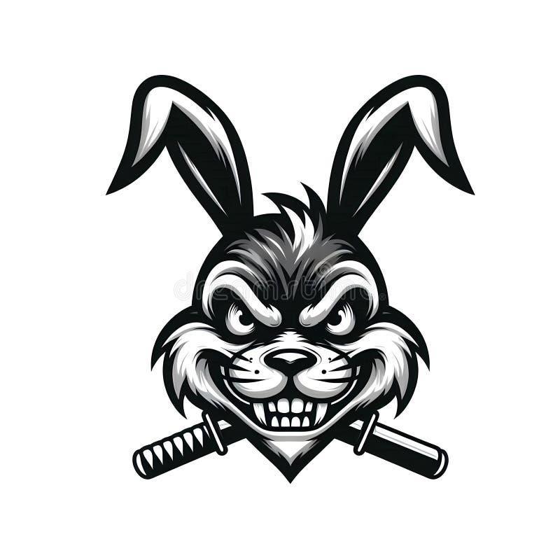 A Menacing Rabbit in Black and White Stock Illustration - Illustration ...