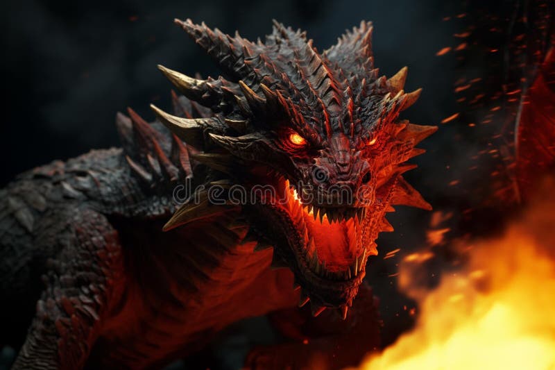 Menacing Red Dragon with Razor-sharp Teeth Illuminated by a Blazing ...