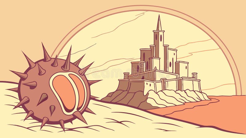 Spiked Alien Orb Attacking a Fantasy Castle, Dramatic Scifi, Vector ...