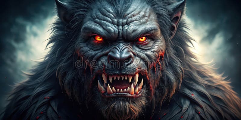 A Menacing Werewolf with Glowing Red Eyes and Sharp Teeth, a Terrifying ...