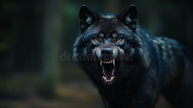 Menacing Wolf Portrait Exhibiting Formidable Teeth and Intense Gaze ...