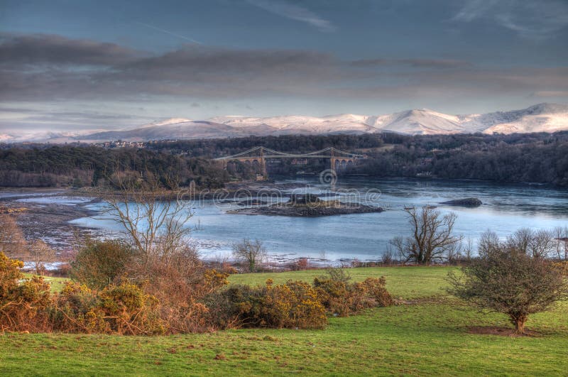 Menai Bridge stock photo. Image of snow, thomas, suspension - 23236440