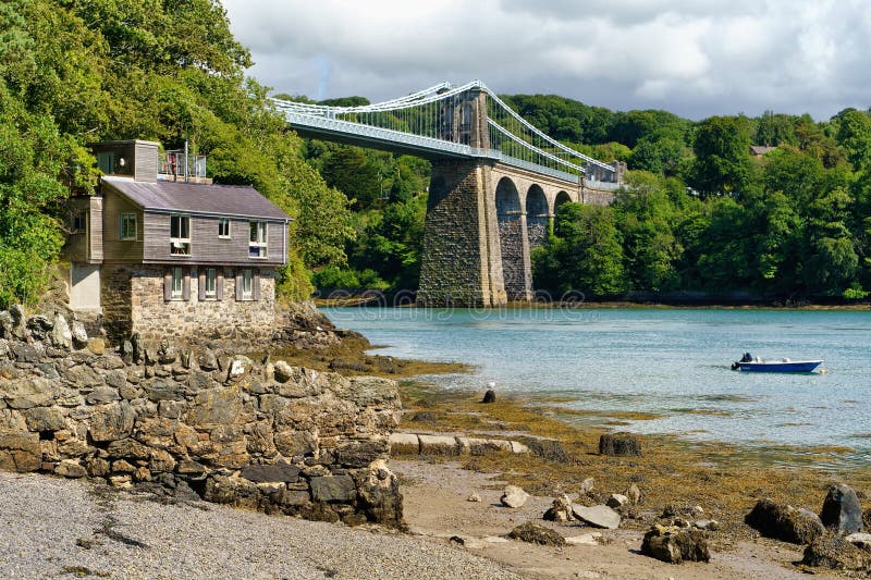 Menai Suspension Bridge, Anglesey, Wales, Europe. Stock Photo - Image ...