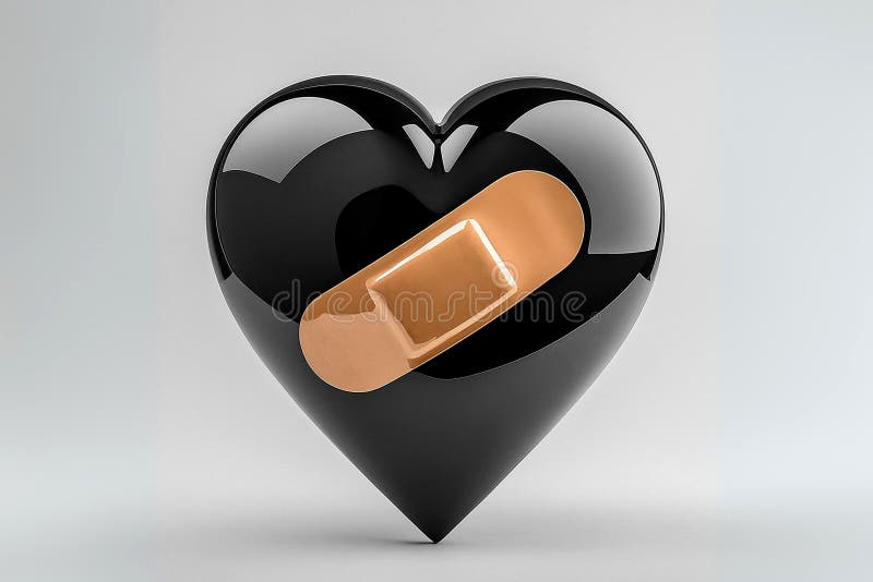 Close Up of a Black Heart Shape with Bandage on White Background Stock ...