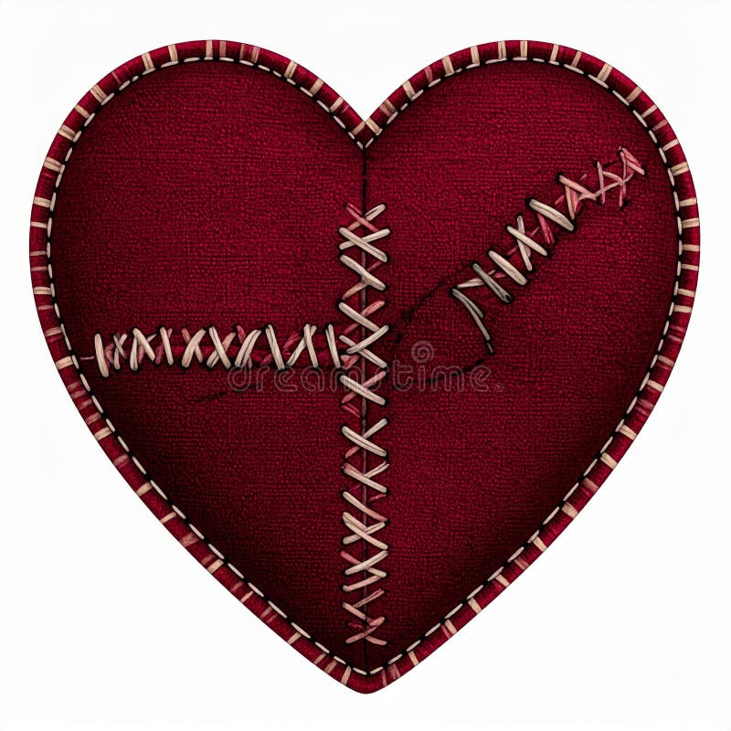 Mended Dark Red Heart with Stitches Stock Illustration - Illustration ...
