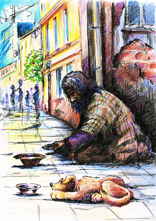 Vieux mendiant illustration de vecteur. Illustration du mendiant - 45347220