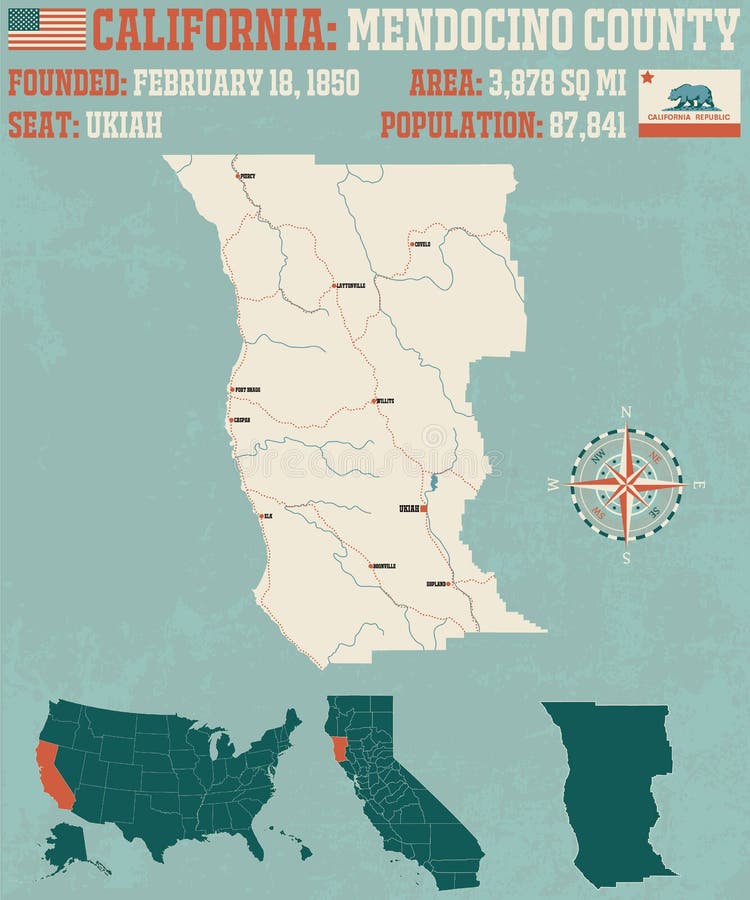 Mendocino County in California. Stock Vector - Illustration of city ...