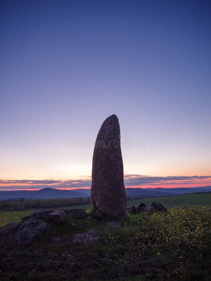 Menhir in Spain at the Fall of the Sun Stock Photo - Image of menhir ...