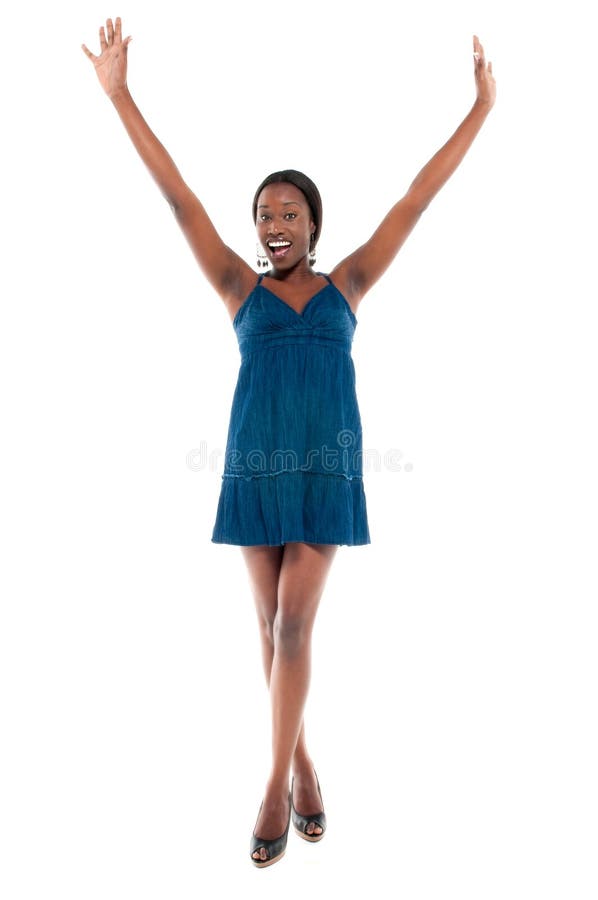 Menina Entusiasmado Que Levanta Suas Mãos Foto de Stock - Imagem de ...