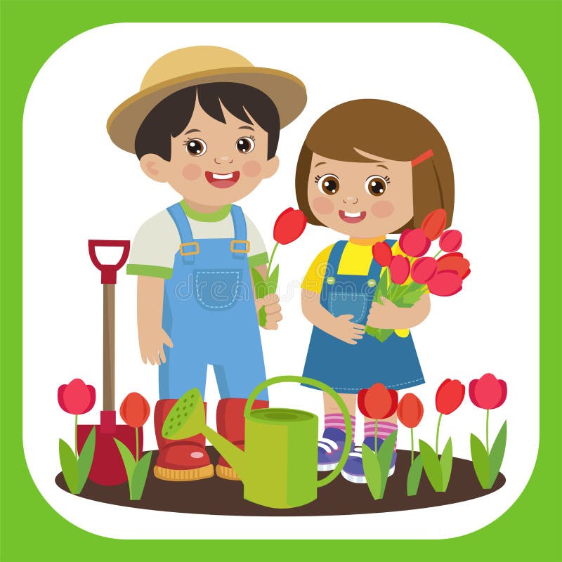 Jardinagem Da Mola Jardineiro Novo Crescente Menino Bonito Dos Desenhos