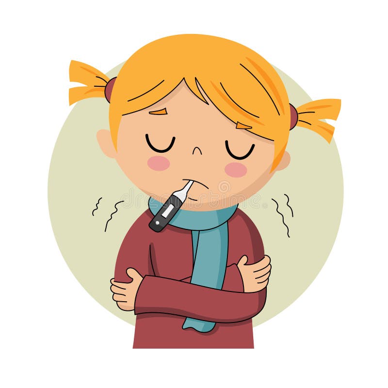 A Menina Obteve Desenhos Animados Da Alta Temperatura Da Febre ...