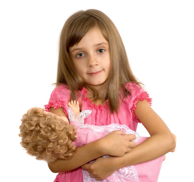 A menina com uma boneca imagem de stock. Imagem de bonito - 22248839