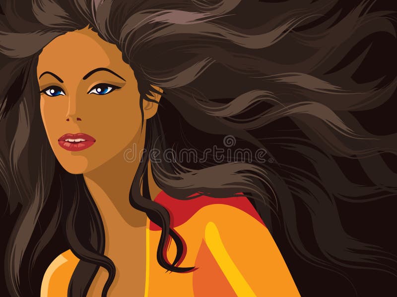 Menina Preta Com Cabelo Longo Ilustração do Vetor - Ilustração de forma ...