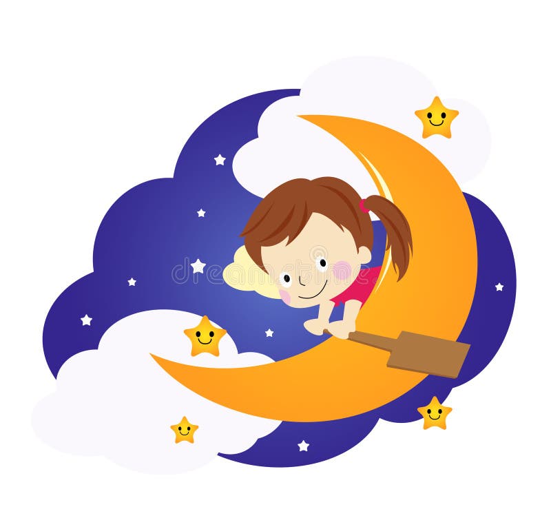 Menina na lua ilustração do vetor. Ilustração de bebê - 35723618