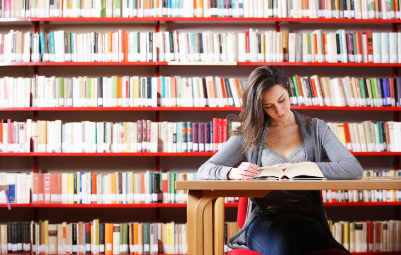 Menina Que Estuda Na Biblioteca Foto de Stock - Imagem de procurarar ...