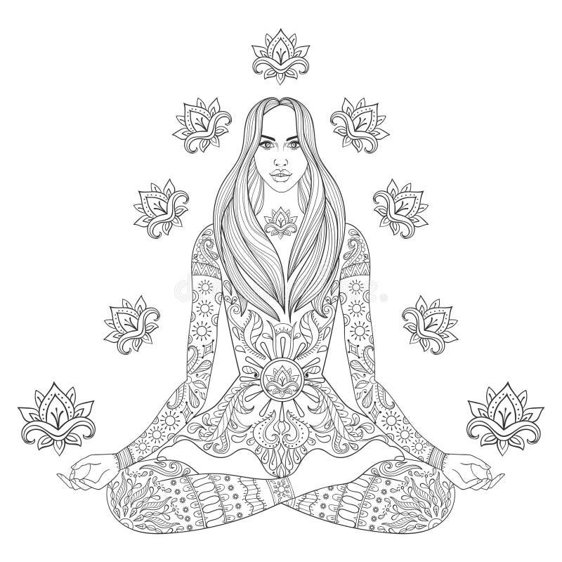 Mulher Que Senta-se No Pose Dos Lótus Silhueta Ornamentado Da Menina Do ... Mulher Que Senta-se No Pose Dos Lótus Silhueta Ornamentado Da Menina Do ...