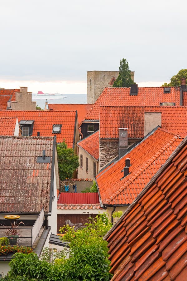 Mening Over Zweedse Stad Visby Stock Afbeelding - Image of architectuur ...