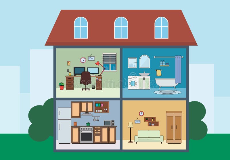 Huis Binnen Met Ruimtenvector Vector Illustratie - Illustratie ...