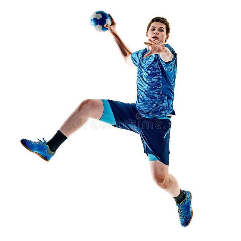Menino Do Adolescente Do Jogador Do Handball Isolado Imagem de Stock ...