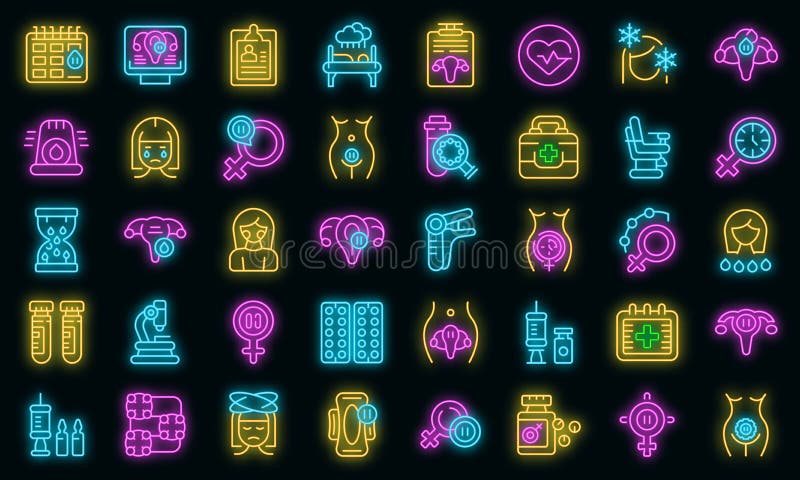 Menopause Icons Set Vector Neon Stock Vector Illustration Of Icons