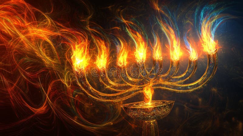 Menorah with Flames and Abstract Background Stock Illustration ...