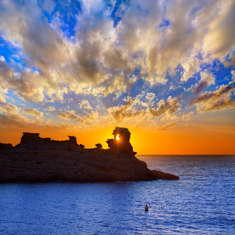 Menorca Sunset in Cala Morell at Ses Torretes Beach Stock Photo - Image ...