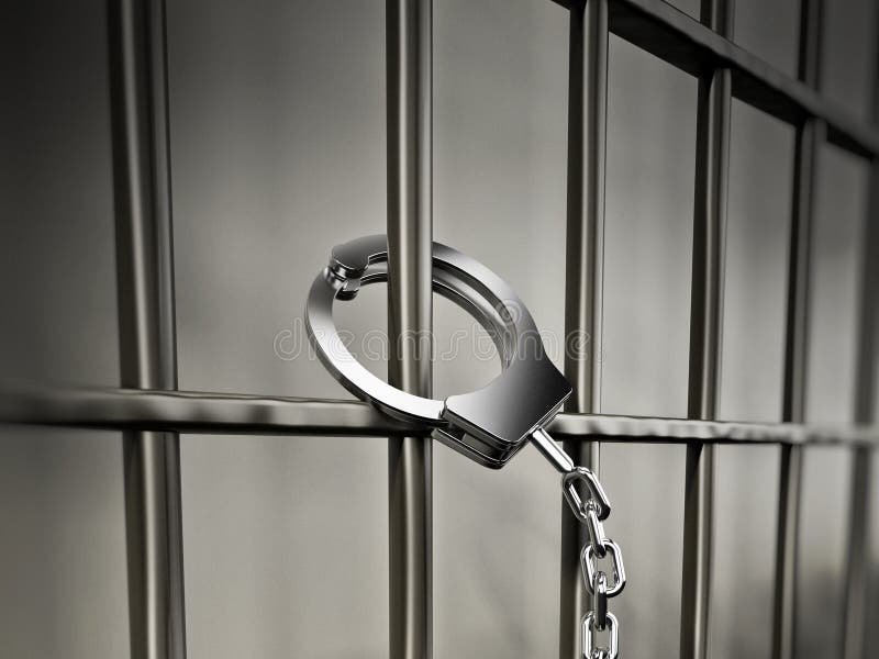 Menottes Attachées Aux Barres De Prison Illustration 3D Illustration ...