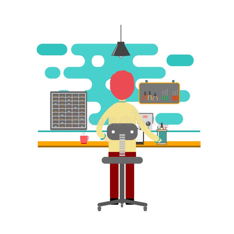 Man Die in Kantoor Werkt Als Computertechnicus. Plat Ontwerp Vector Vector Illustratie ...