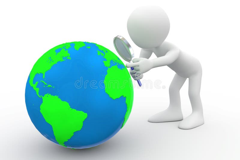 Mens Die Met Groot Vergrootglas Aarde Bekijkt Stock Illustratie ...