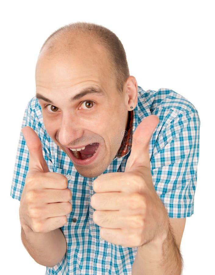 Mens die zijn duim toont stock afbeelding. Image of kaal - 20016619